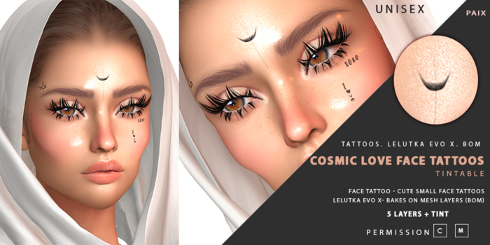 Second Life Marketplace - [DEMO] Cosmic Love - Face Tattoos - leLUTKA EVO X. FATPACK - 5 shades ...